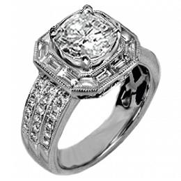 3ct Round Center Cut Diamond with Baguette set Halo and Pave Daimonds