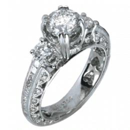 1 1/3 Cttw Round Cut center Diamond with Round side and Channel set ...