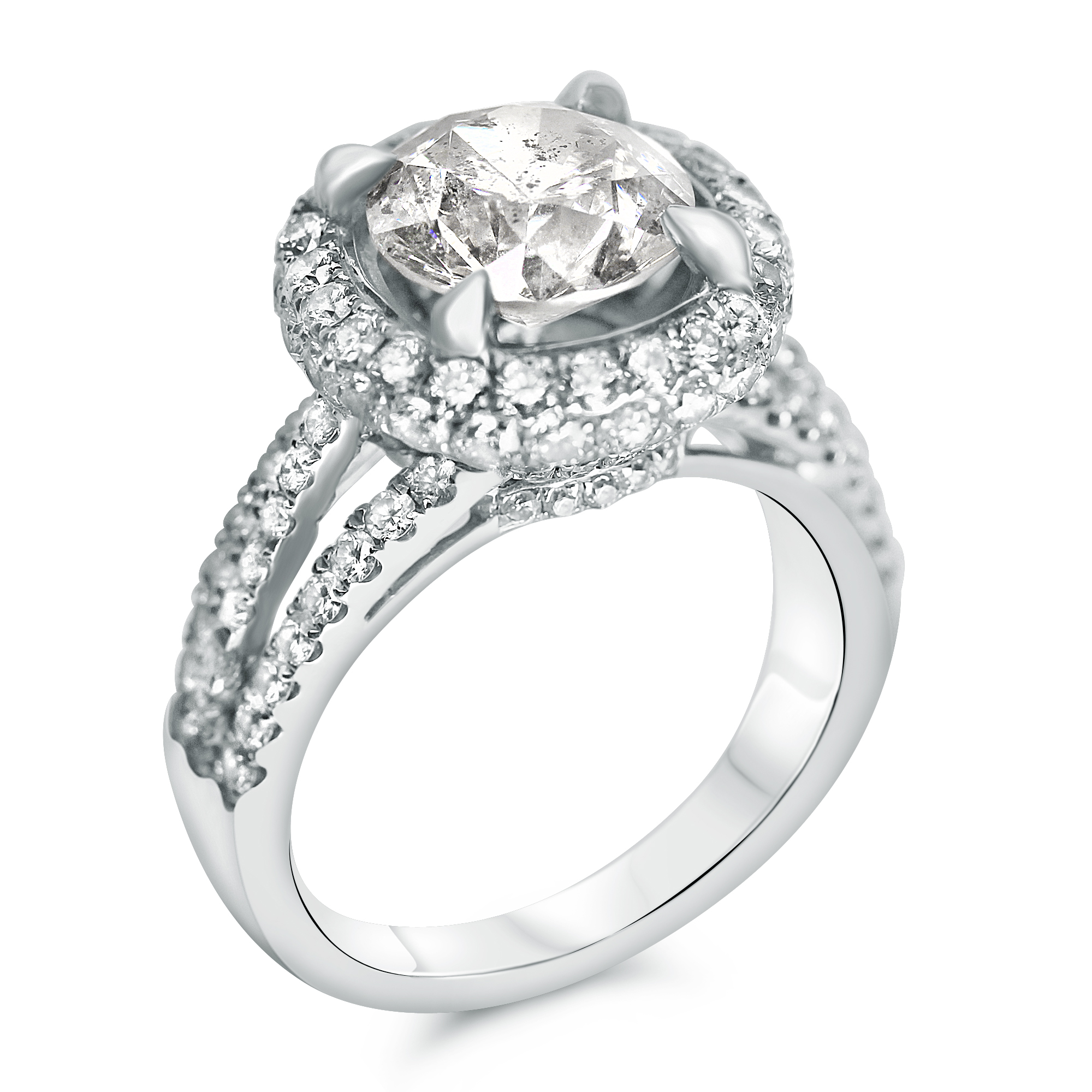 3cttw Round Cut Halo Triple Shank Ring