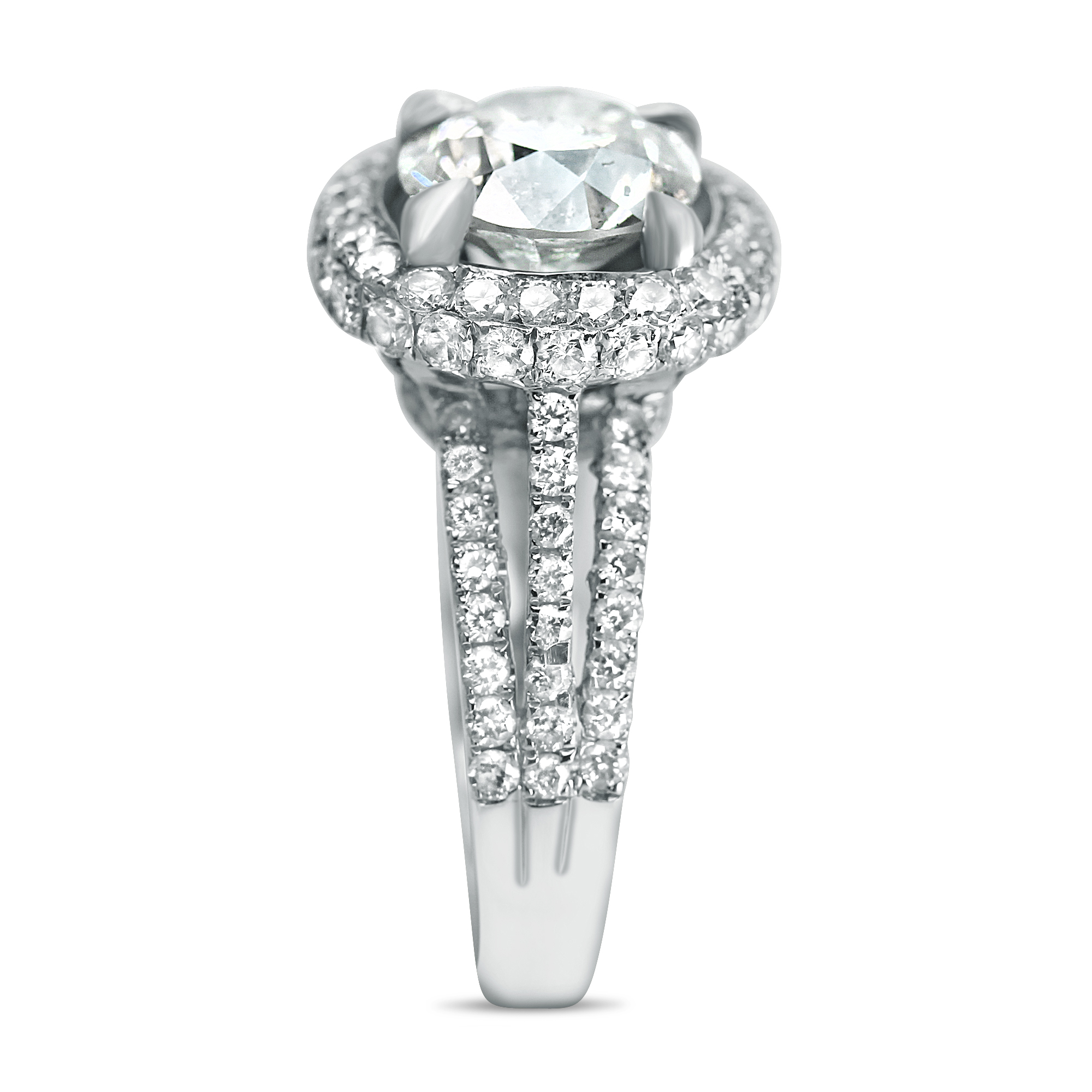 3cttw Round Cut Halo Triple Shank Ring