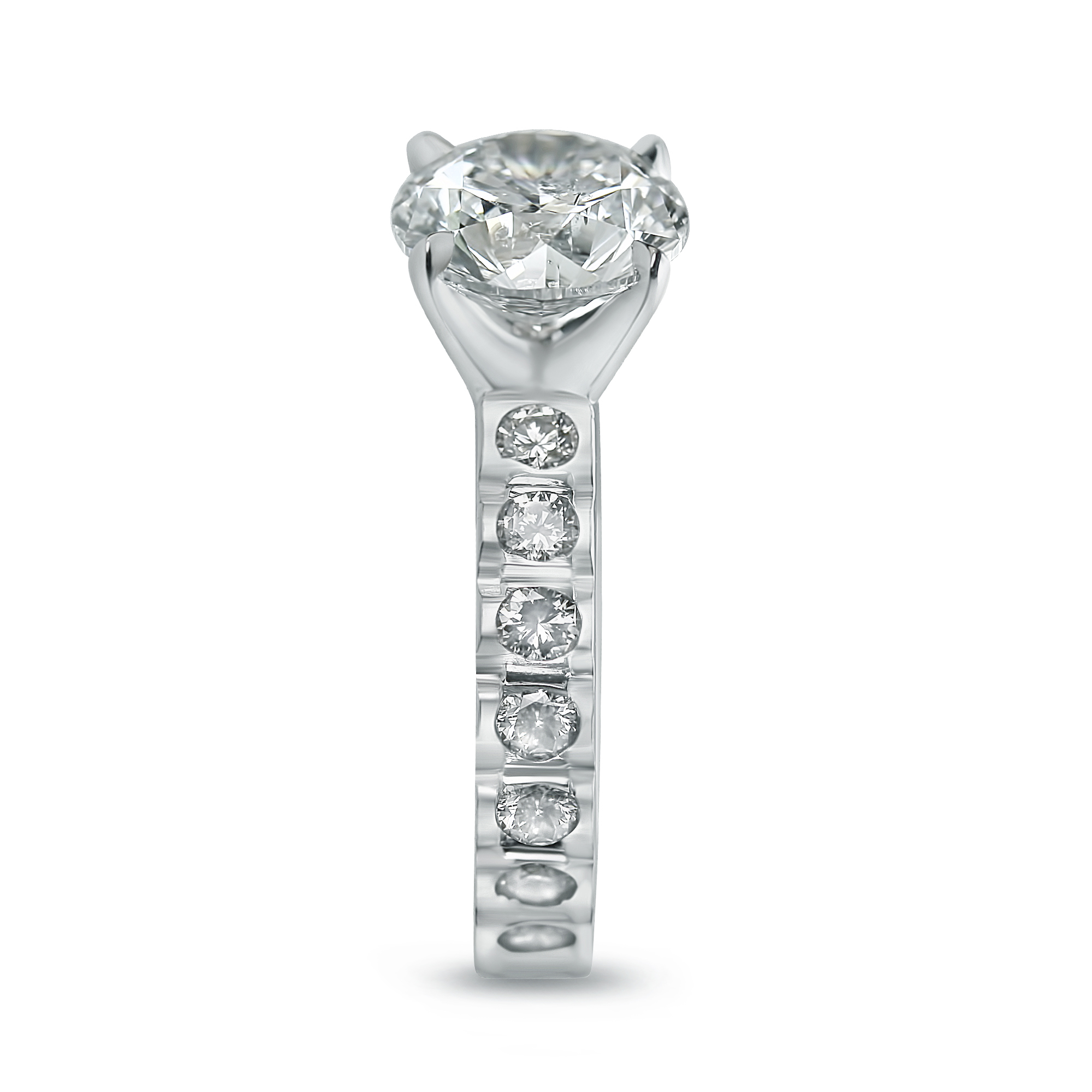 2 1/4cttw Round Diamond Center Stone Prong set Ring with Pave Band