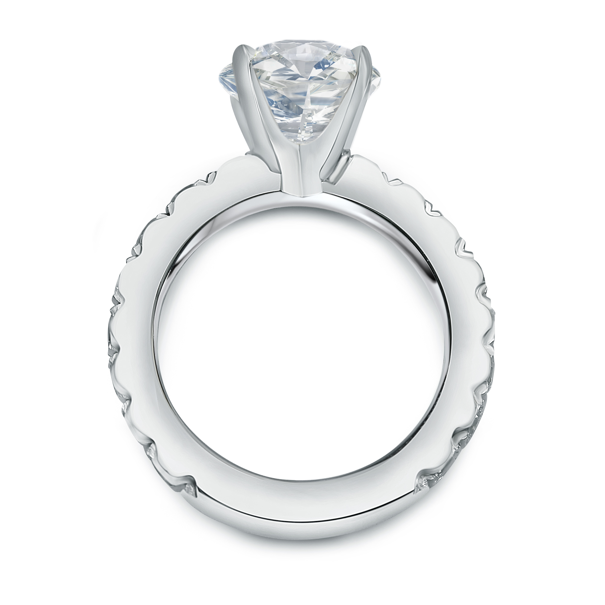 2 1/4cttw Round Diamond Center Stone Prong set Ring with Pave Band
