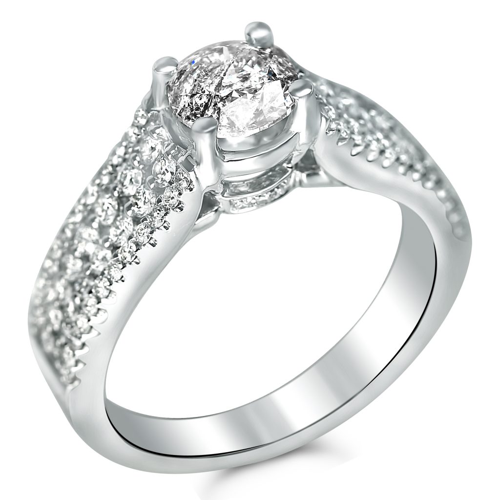 1 3/4cttw Multi Row Shared Prong and Micro Pave Engagement Ring