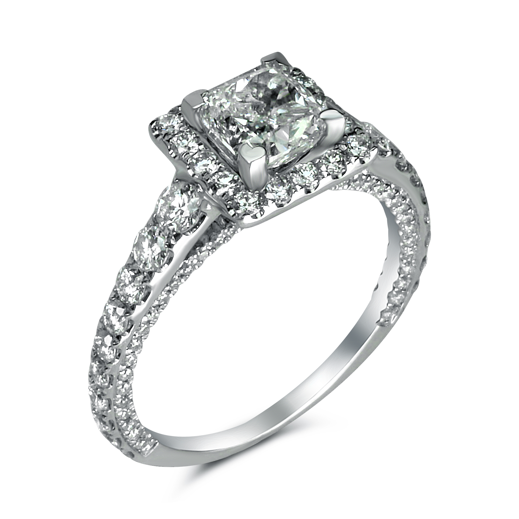 Princess Halo Ring | 3-Sided Diamond Shank | Houston Diamond Outlet